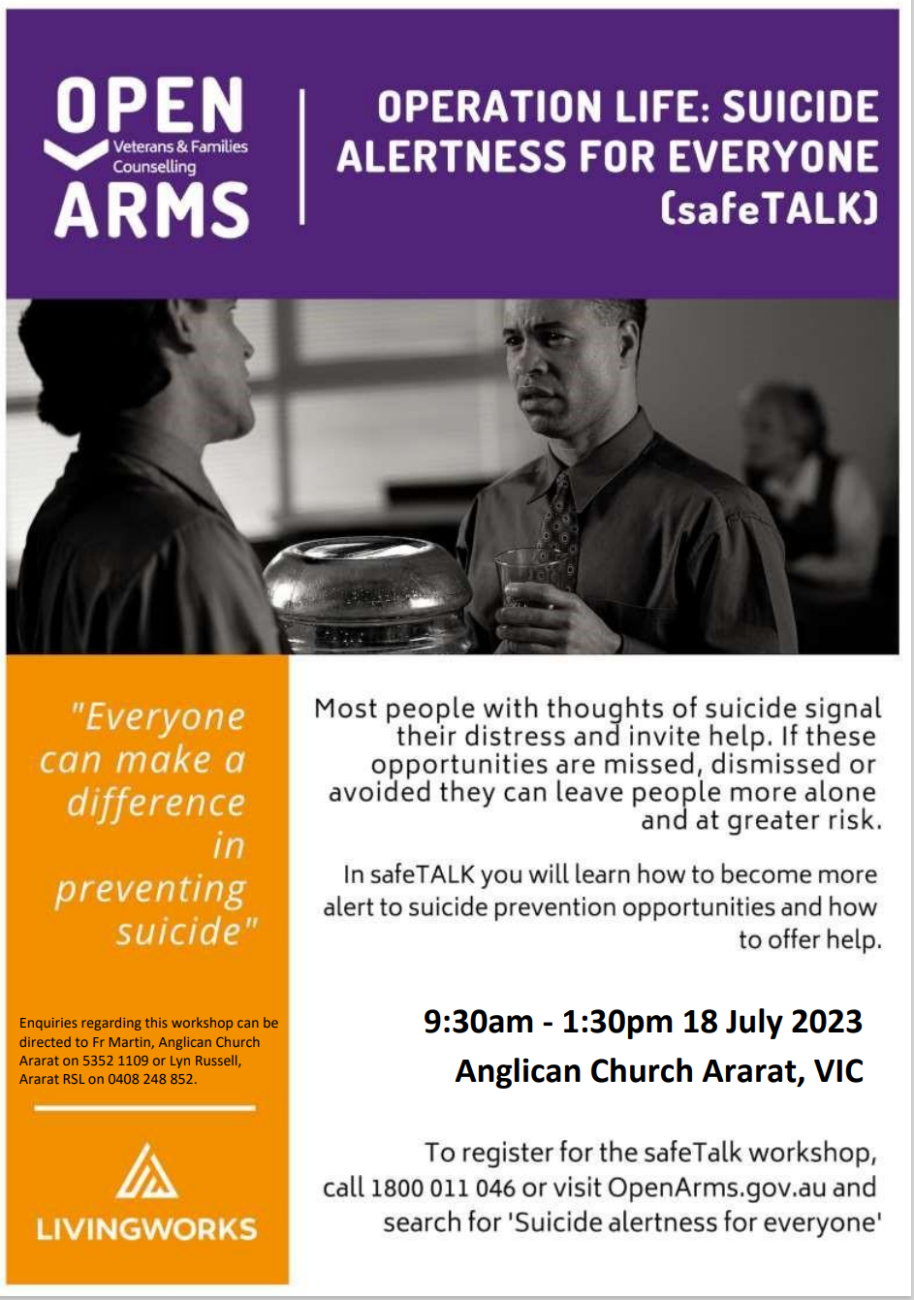 SafeTALK - Suicide Alertness Workshop | Ararat